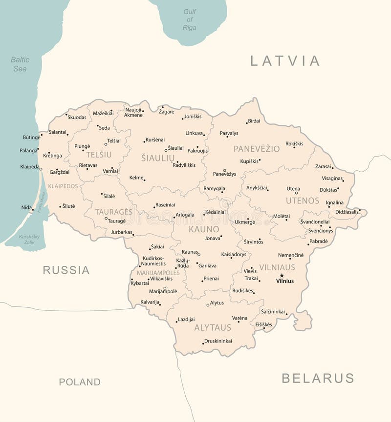 Lithuania - Detailed Map with Administrative Divisions Country Stock ...