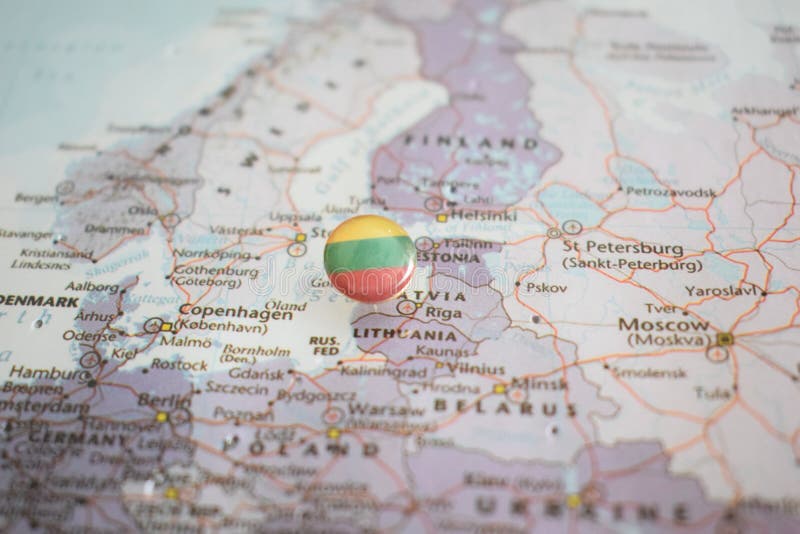 Lithuania Flag Drawing Pin on the Map Stock Image - Image of journey ...