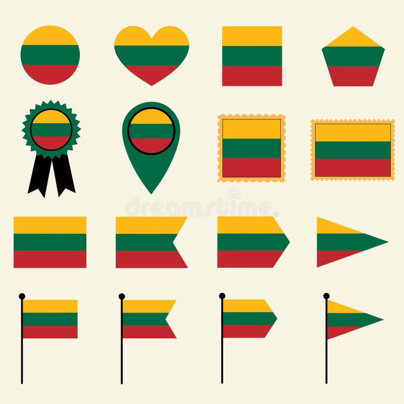 Lithuania Flag Icon Set in 16 Shape Versions. Stock Vector ...