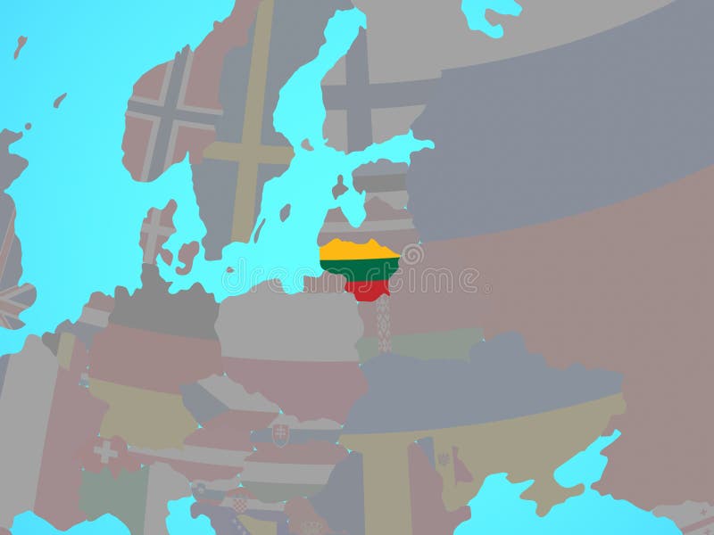 Lithuania with flag on map stock illustration. Illustration of ...