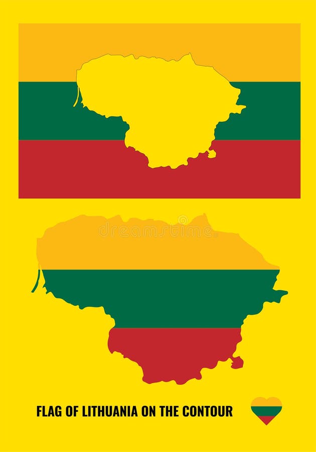 Lithuania Flag and Outline. Flag Map of Lithuania Stock Vector ...