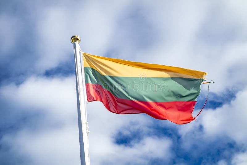 Lithuania Flag Waving in the Wind. Clouds Stock Photo - Image of travel ...