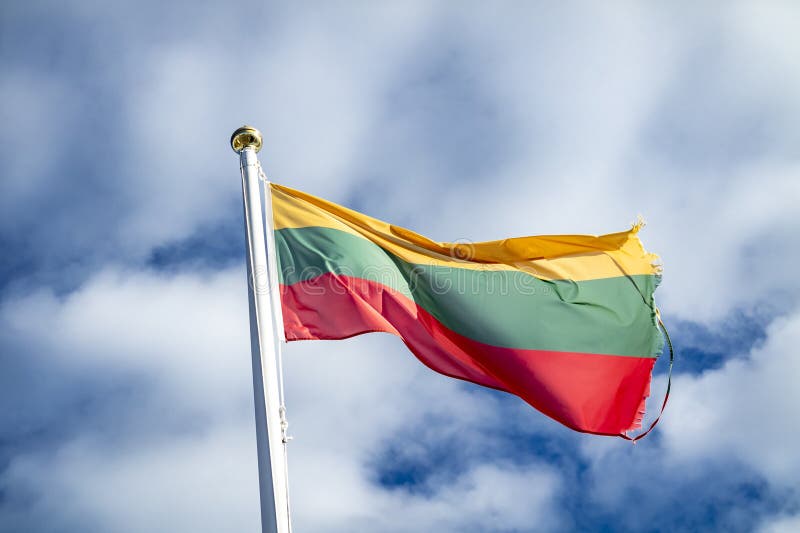 Lithuania Flag Waving in the Wind. Clouds Stock Photo - Image of ...