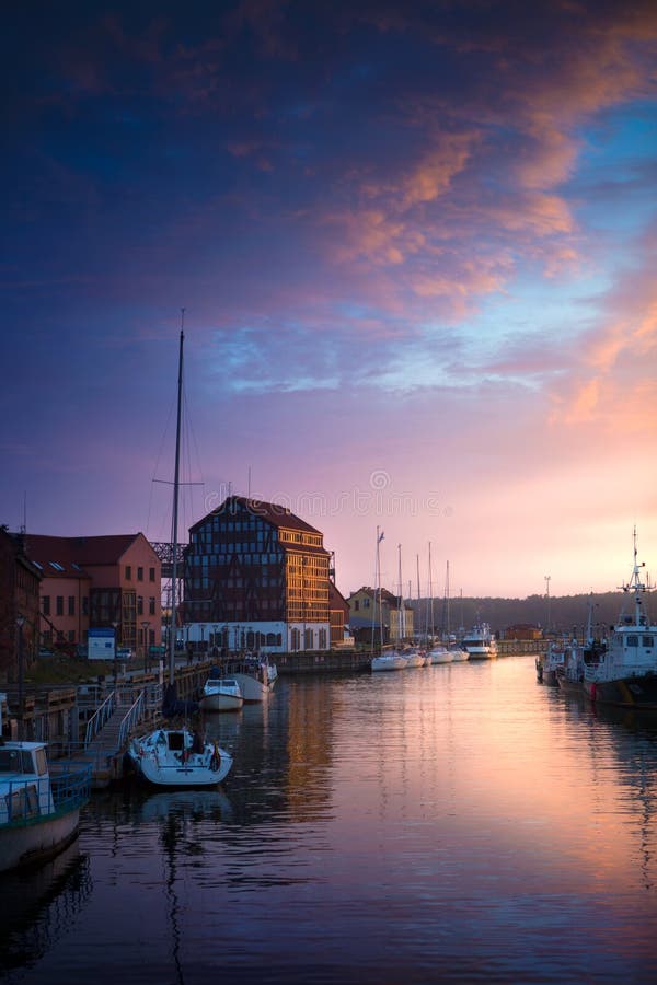 Klaipeda at Night. Old Town and Dane River. Lithuania Stock Photo ...