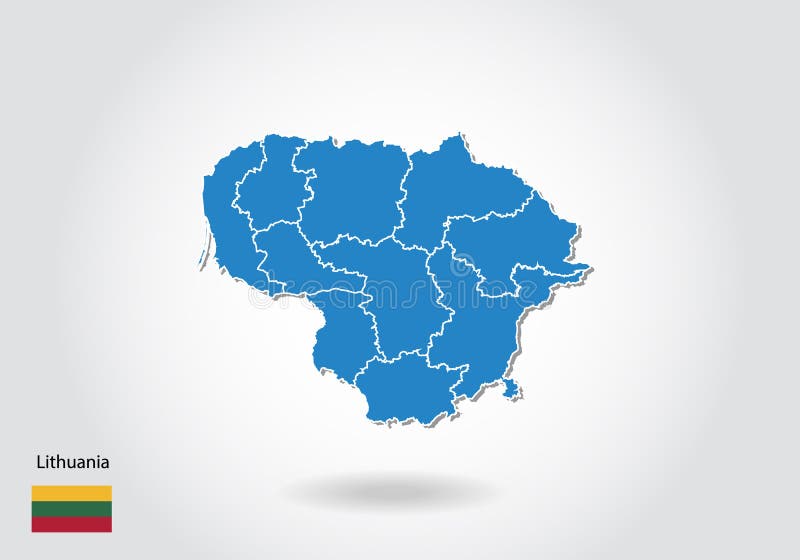 Lithuania Map Design with 3D Style. Blue Lithuania Map and National ...