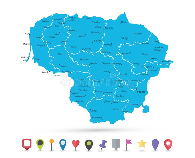 Lithuania Map and Flat Map Icons Stock Vector - Illustration of ...