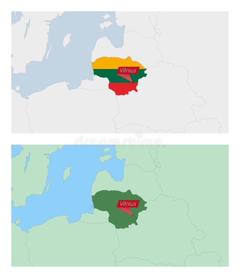 Lithuania Map with Pin of Country Capital. Two Types of Lithuania Map ...