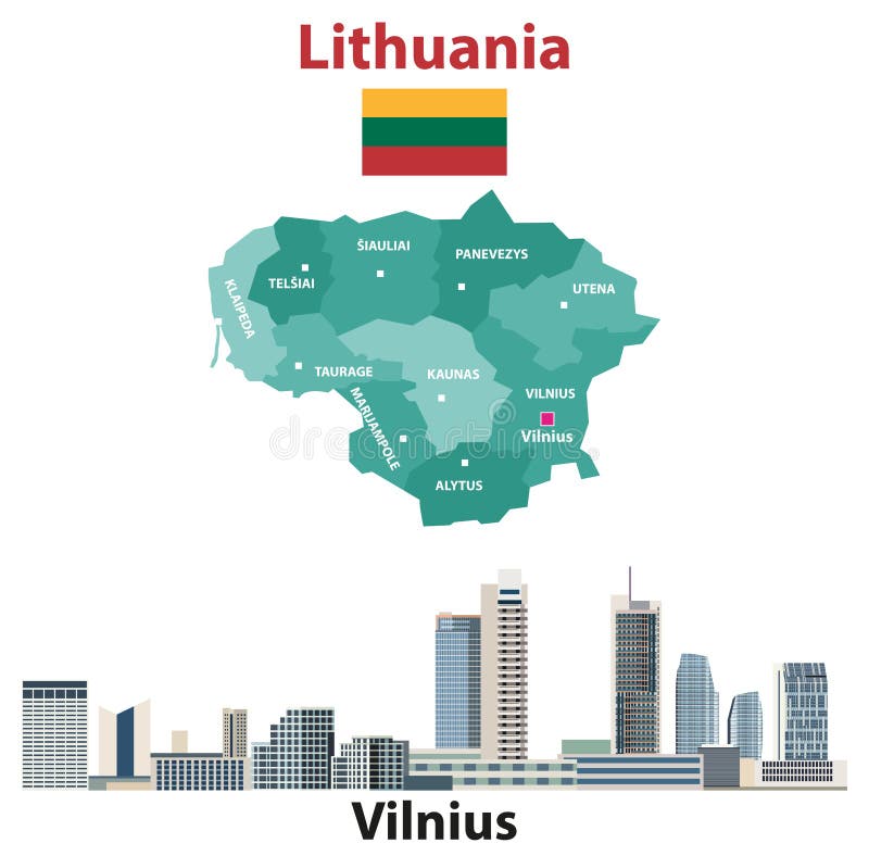 Lithuania Regions Map and Flag. Vilnius City Skyline. Vector ...