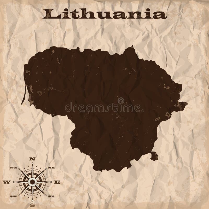Lithuania Old Map with Grunge and Crumpled Paper. Vector Illustration ...