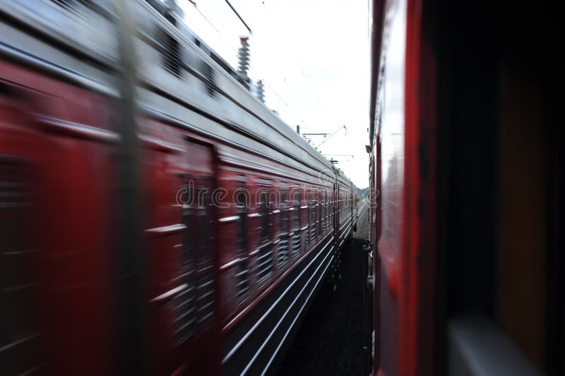 Lithuania Railway Network and Track. Going on Fast Train. Blurry Train ...