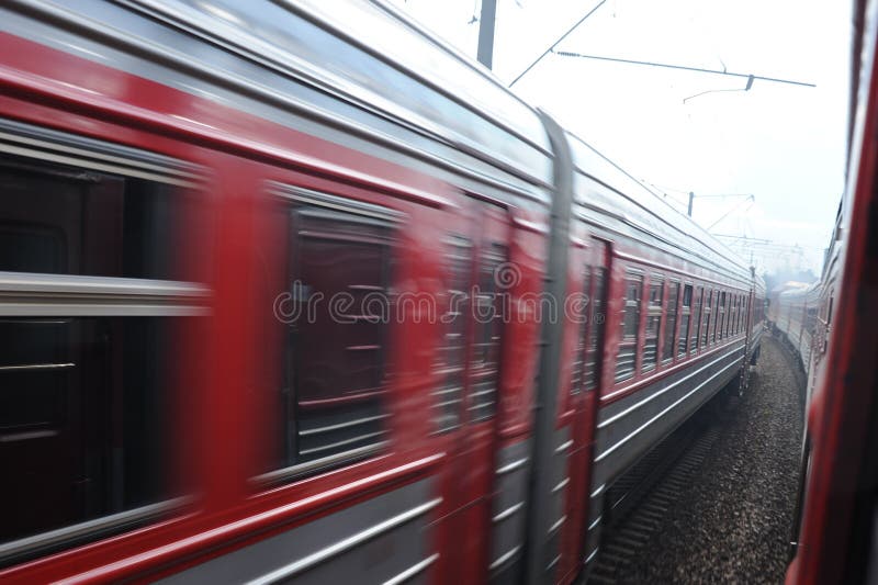 Lithuania Railway Network and Track. Going on Fast Train. Blurry Train ...