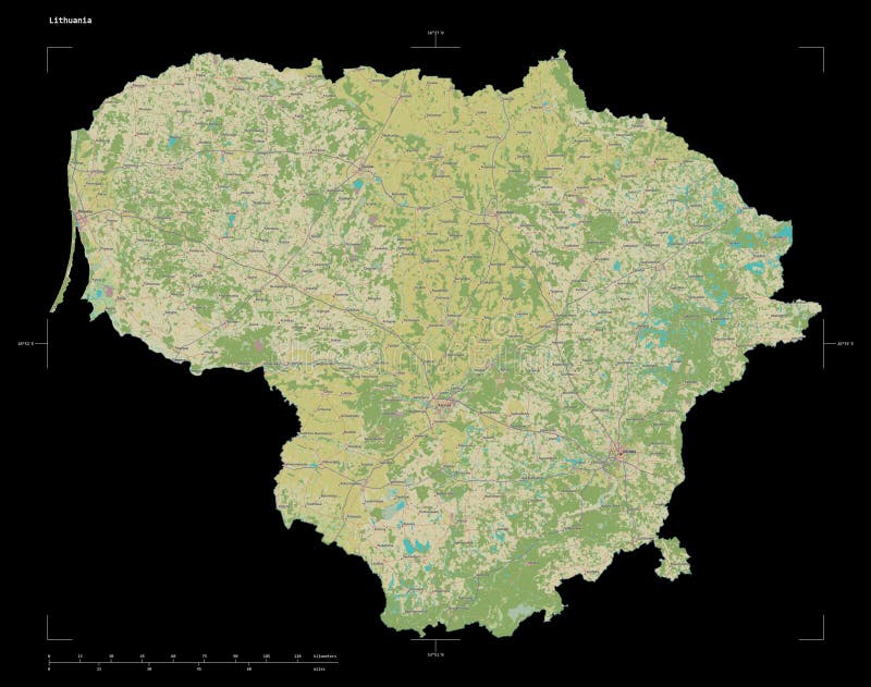 Lithuania Shape on Black. Topo Humanitarian Stock Illustration ...