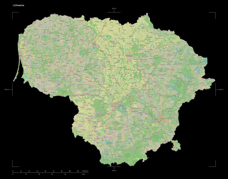 Lithuania Shape on Black. Topo Standard Stock Illustration ...