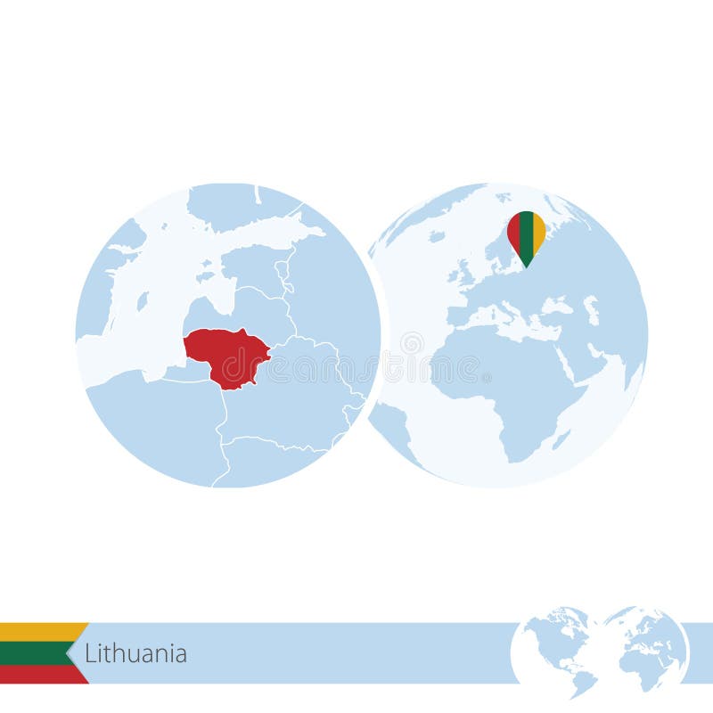 Lithuania on World Globe with Flag and Regional Map of Lithuania Stock ...