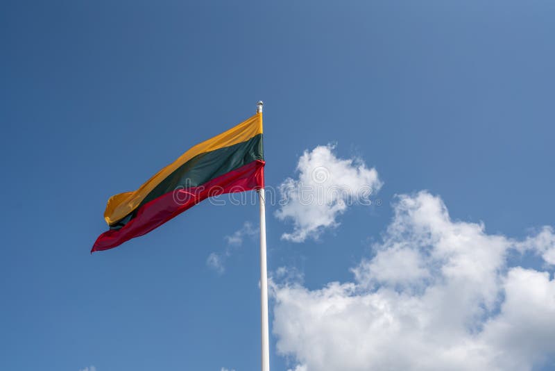 Lithuanian Flag on a Blue Sky with Clouds - Lithuania Stock Photo ...