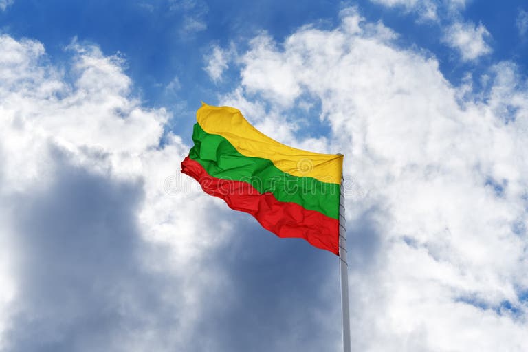 Lithuanian Flag in Front of Blue Sky and Clouds Stock Photo - Image of ...