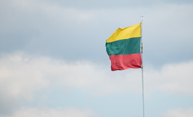 Lithuanian Flag is Waving in Blue Sky Background. Stock Photo - Image ...