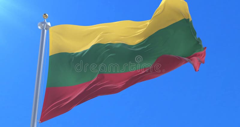 Flag of Lithuania Waving at Wind with Blue Sky in Slow, Loop Stock ...