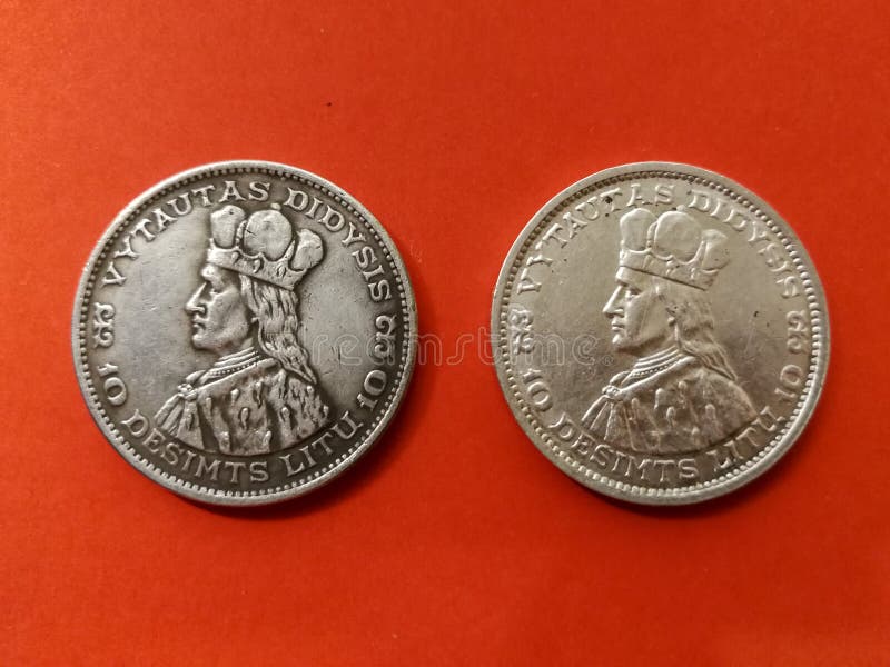 Lithuanian 10 Litas Coin Original and Replica Stock Photo - Image of ...