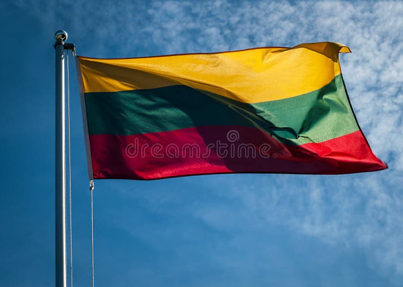 Lithuanian National Flag with Blue Sky in Background Stock Photo ...