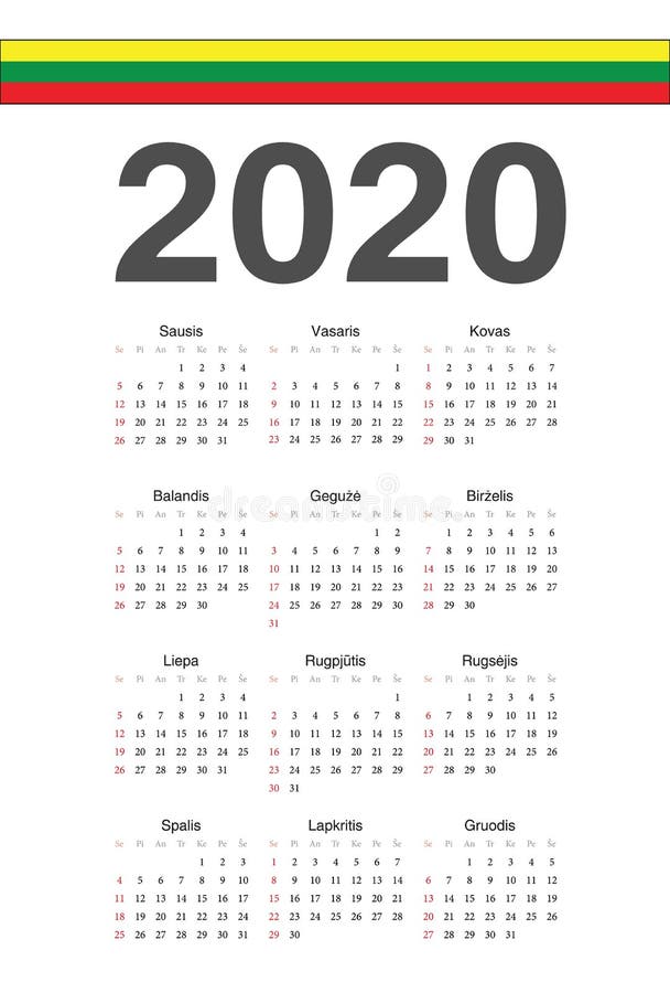 Lithuanian 2020 Year Vector Calendar Stock Vector - Illustration of ...