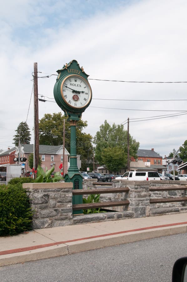 LITITZ, PA - AUGUST 30: Old Lititz Rolex Town Clock on August 30, 2014 ...
