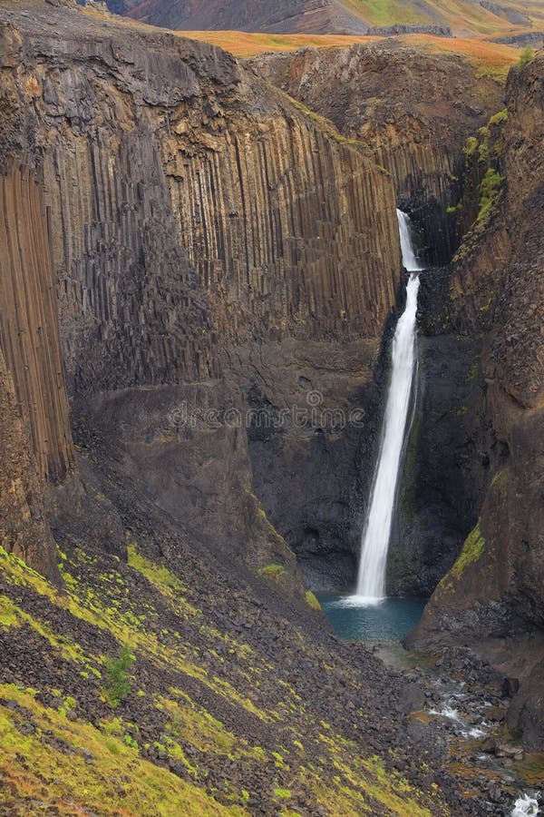 Litlanesfoss Waterfall in East Iceland Near Hengifoss Waterfall. Stock ...