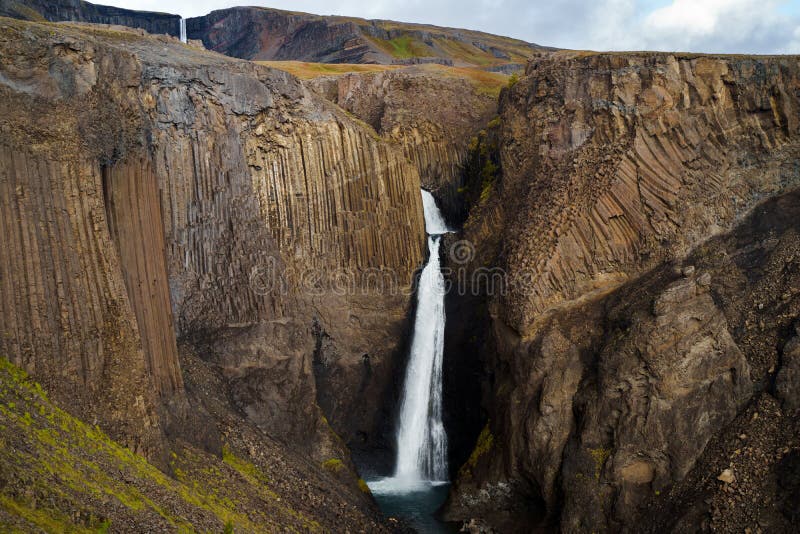 Litlanesfoss Waterfall and Basalt Columns in Iceland Stock Photo ...