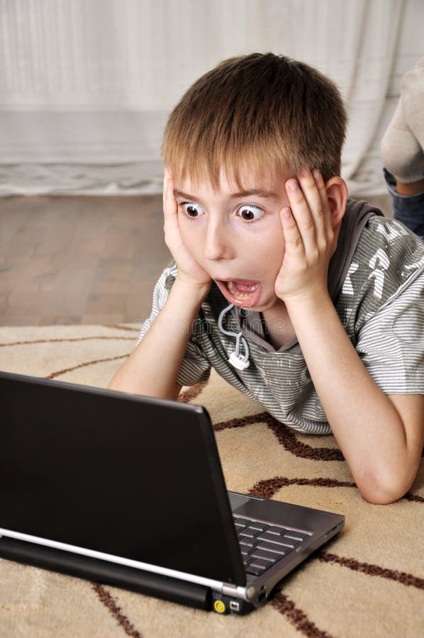 Litle boy with laptop stock photo. Image of male, computer - 20191698