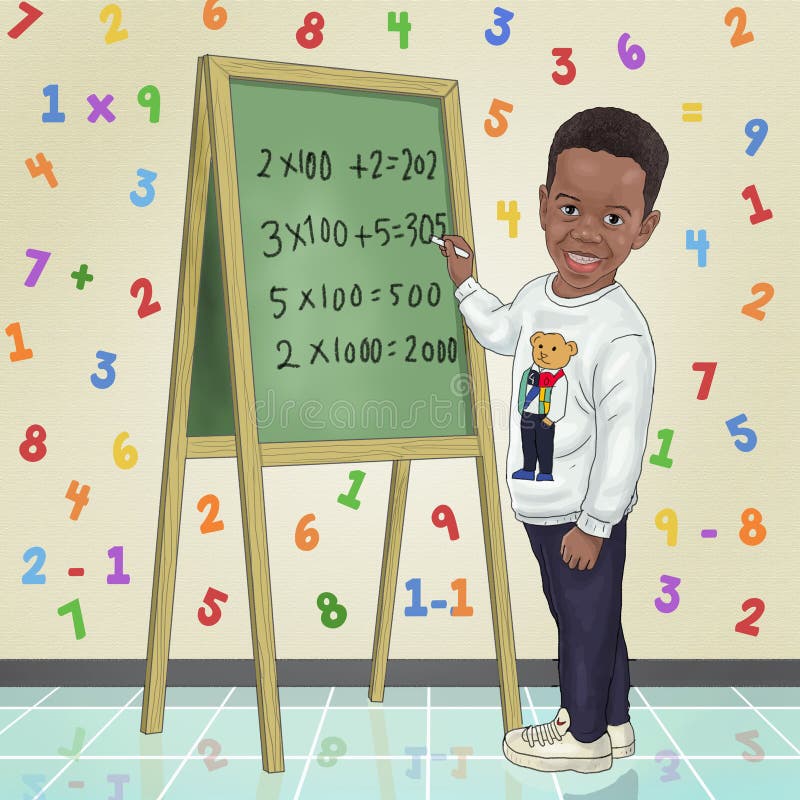 Litlle Boy Learn Math at Board Illustrations Stock Illustration ...