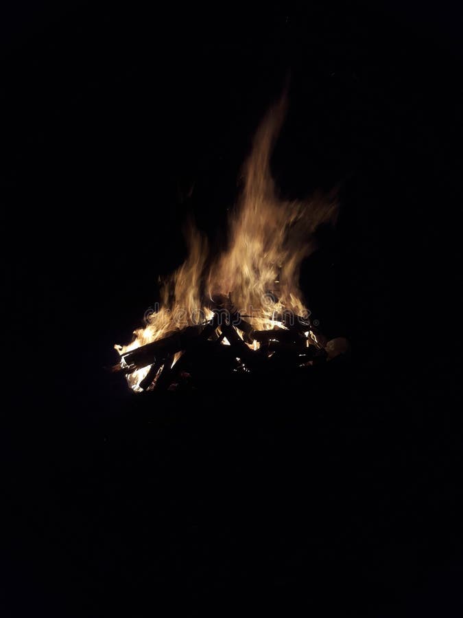 Litlle Flame on Wood Bonfire in the Dark Stock Image - Image of flame ...