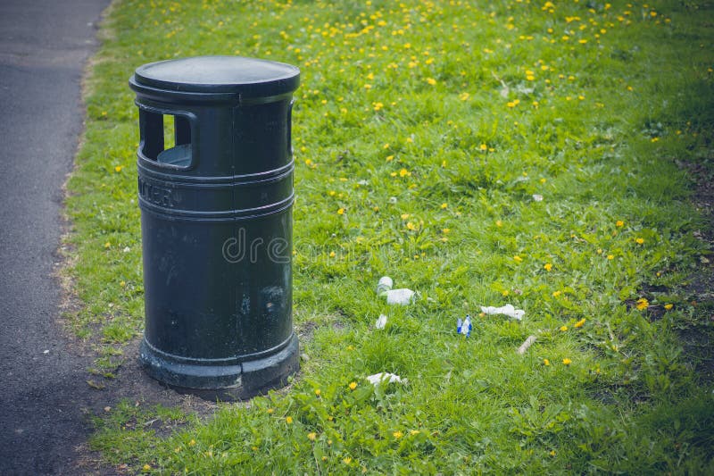 Litter bin in a park stock image. Image of environment - 53747189