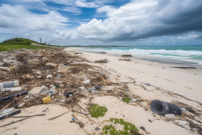 Litter-filled Beach, with Trash and Debris Washed Ashore Stock ...
