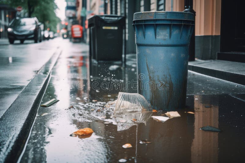 Litter Overflowing from Trash Bin Onto Sidewalk Stock Illustration ... Litter Overflowing from Trash Bin Onto Sidewalk Stock Illustration ...