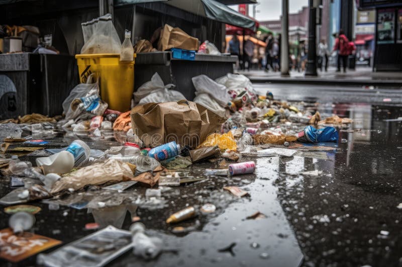 Litter Overflowing from Trash Bin Onto Sidewalk Stock Illustration ... Litter Overflowing from Trash Bin Onto Sidewalk Stock Illustration ...