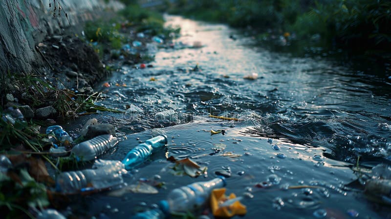 Litter and Plastic Bottles Contaminate the River, Showing the Urgent ...
