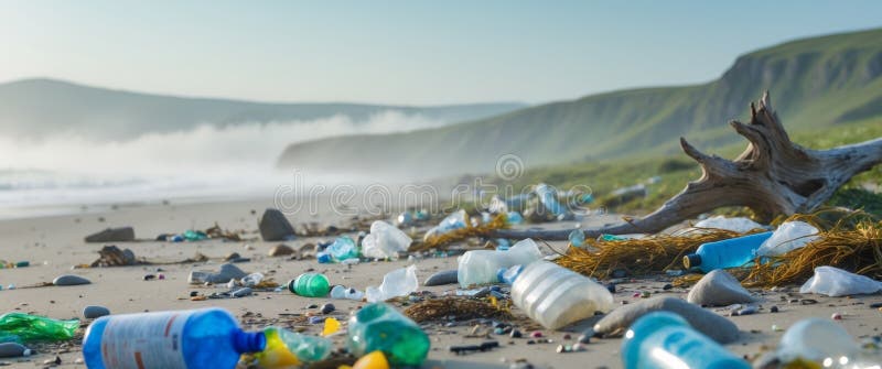 Littered Beach Plastic Waste Natural Landscape Background Stock Photos ...