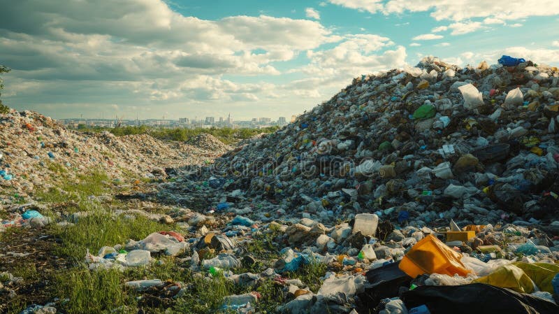 Littered Landscape with Piles of Trash Surrounded by Greenery Stock ...