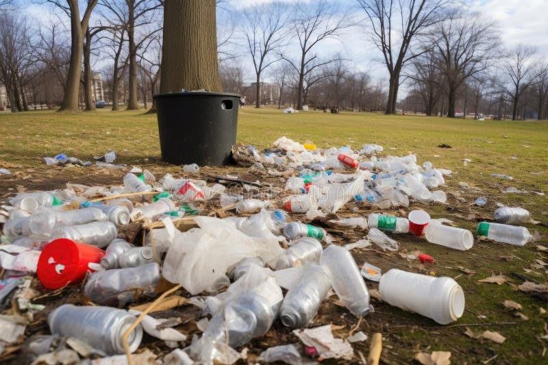 A Littered Park with Empty Soda Cans, Wrappers Stock Illustration ...