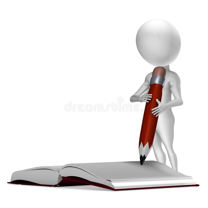 Little 3d Guy Writing in a Notebook Stock Illustration - Illustration ...