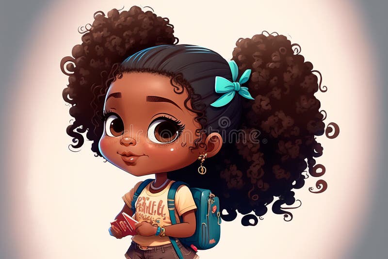 Little African American Girl Cartoon Smiling Illustration with Backpack ... Little African American Girl Cartoon Smiling Illustration with Backpack ...