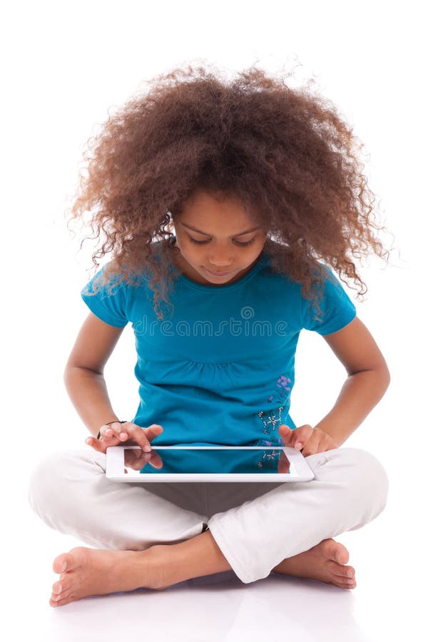 Little African Asian Girl Using a Tablet Pc Stock Image - Image of ...