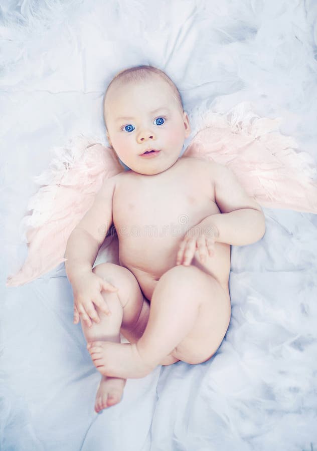 Happy Little Baby Angel with Wings Stock Image - Image of freedom ...
