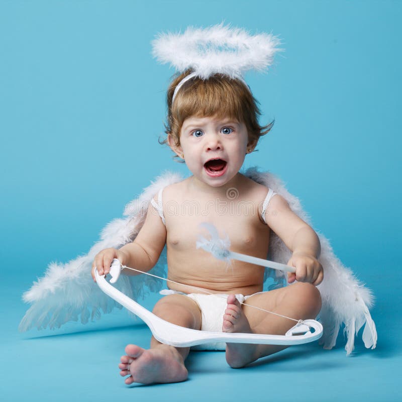 Little Angel on Blue Background Stock Image - Image of face, pure: 57564381