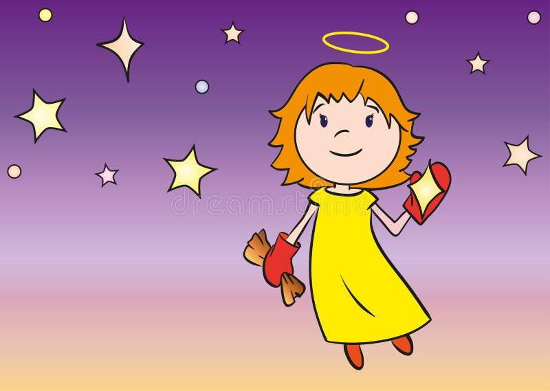 Little Angel Cleaning a Star Stock Vector - Illustration of painting ...