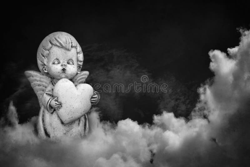 Angel Holding a Heart and Standing on the Cloud Stock Photo - Image of ...