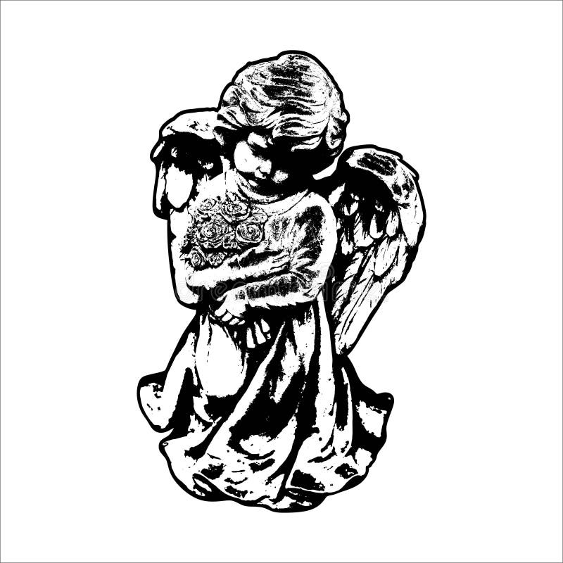 Little Angel Hug Flower Tattoo Black and White Vector Stock Vector ...
