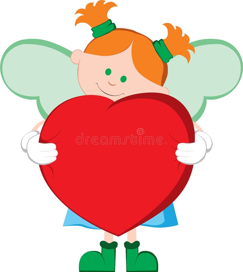 Little Angel Hugging a Heart. Stock Illustration - Illustration of ...