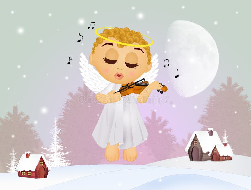 Little Angel Plays the Violin Stock Illustration - Illustration of ...