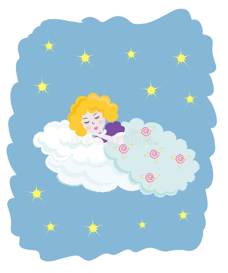 Cute Sleeping Little Angel Girl Stock Illustration - Illustration of ...